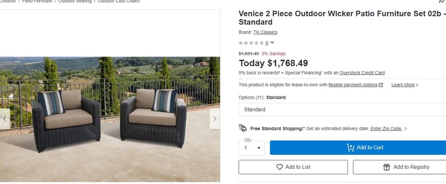 Standard furniture website store